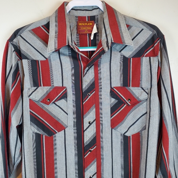 Rustler | Shirts | Vtg 8s Rustler Xlong Tail Western Stripe Black Pearl ...